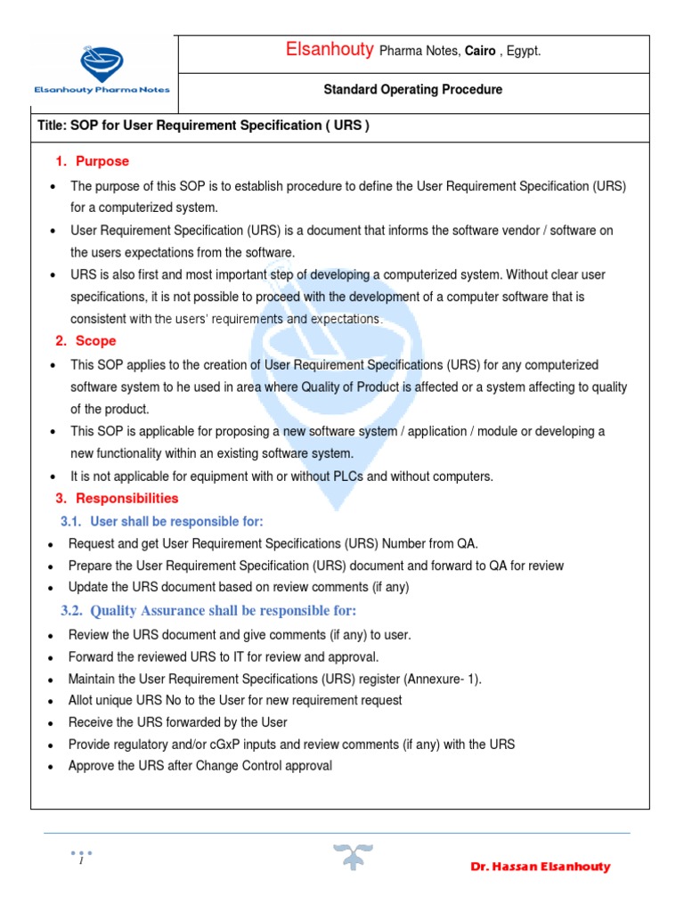 SOP of URS 1657011596 | PDF | Specification (Technical Standard) | System