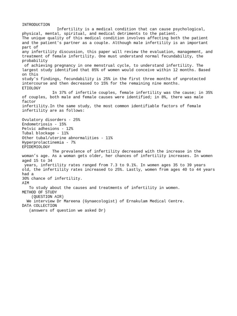 Causes and Treatments of Female Infertility | PDF
