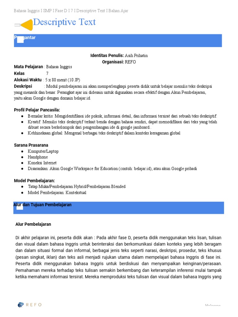Modul Descriptive Text SMP | PDF | Karier & Perkembangan