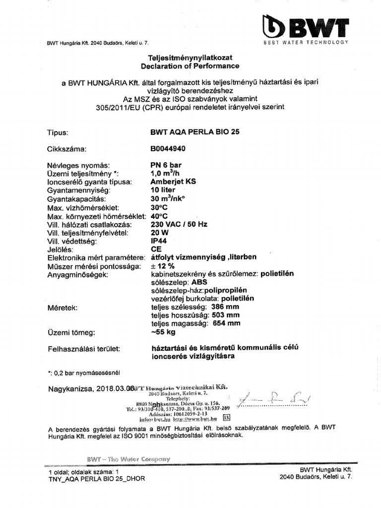 BWT - Aqa Perla Bio 25 - Dhor - 18 | PDF