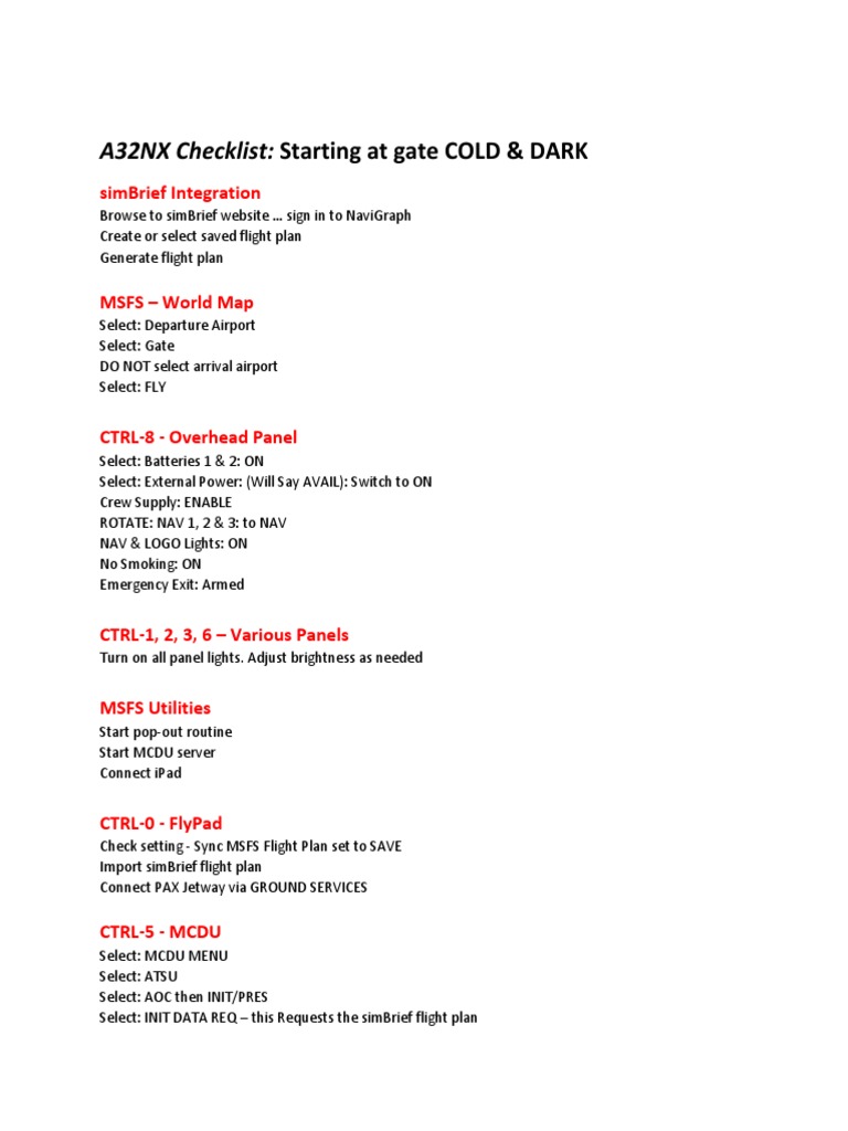 A32NX Checklist | PDF | Transponder (Aeronautics) | Air Traffic Control