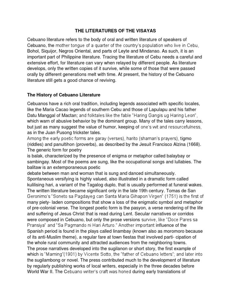 The Literatures of The Visayas | PDF | Philippines | Linguistics
