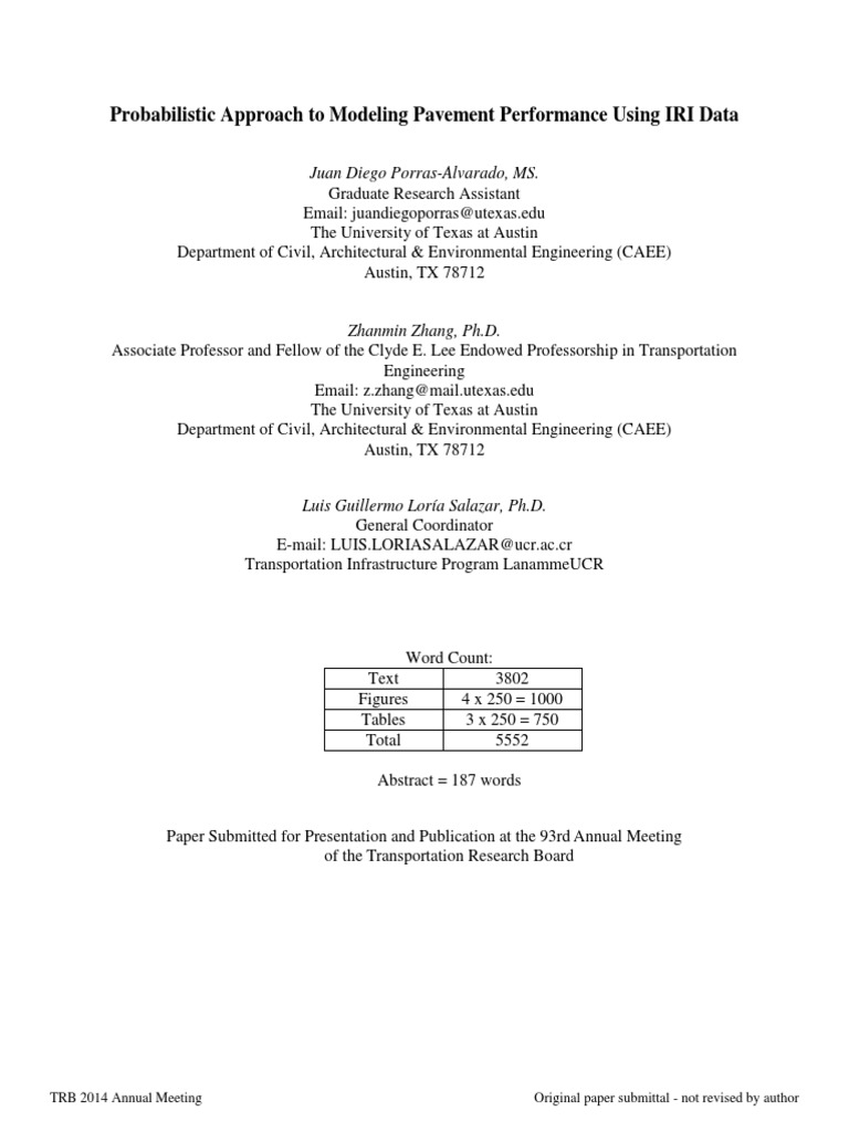 Probabilistic Approach Modeling Pavement Performance Using IRI Data - PORRAS-ALVARADO, J. D ...