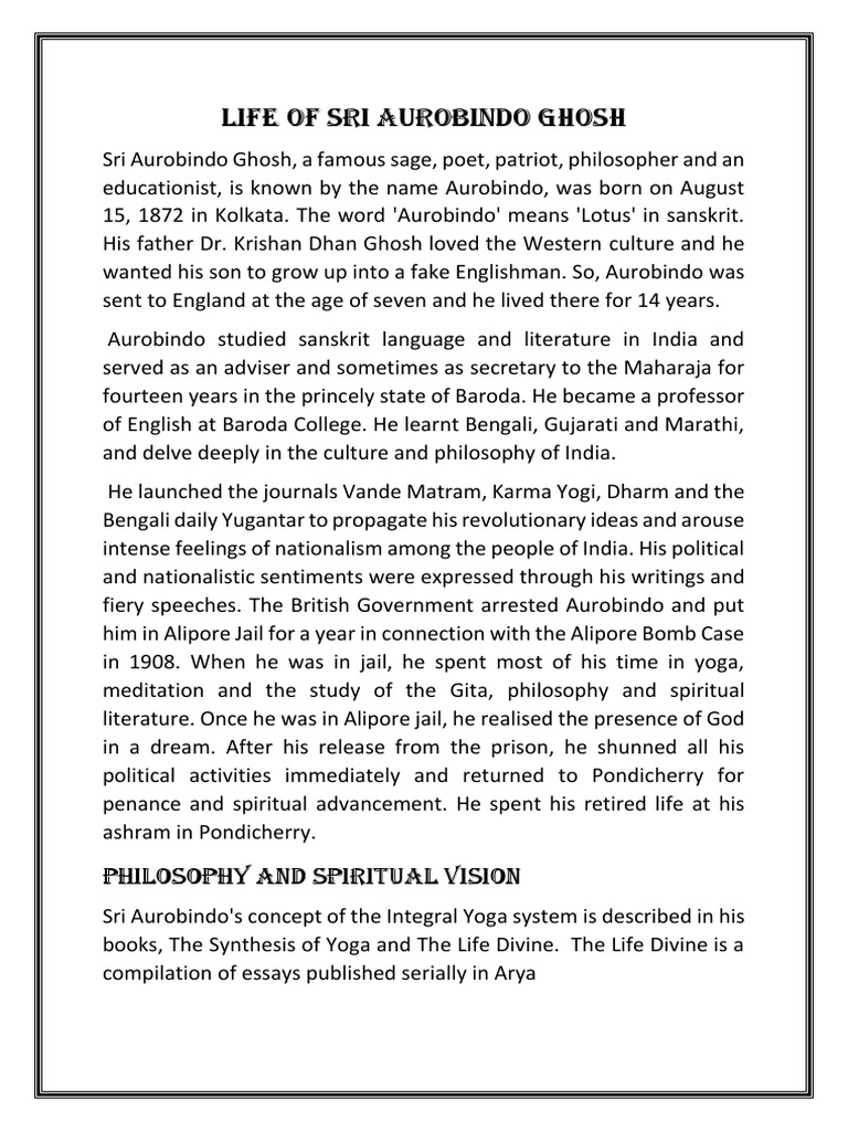 Life of Sri Aurobindo Ghosh | PDF | Sri Aurobindo | Spirituality