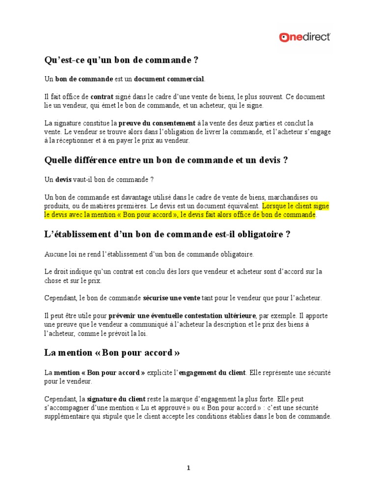 Comprendre le bon de commande | PDF | Affaires | Finance et gestion ...