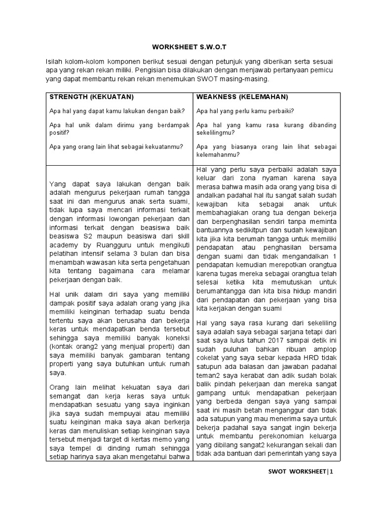 Swot Worksheet Septi | PDF
