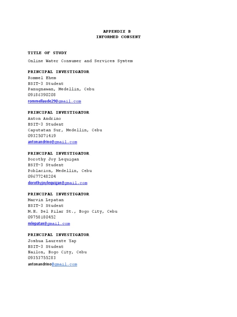 Appendix B Informed Consent | Download Free PDF | Consent | Confidentiality