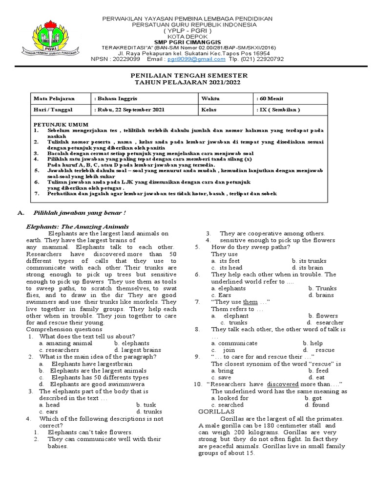 Template Soal PTS | PDF