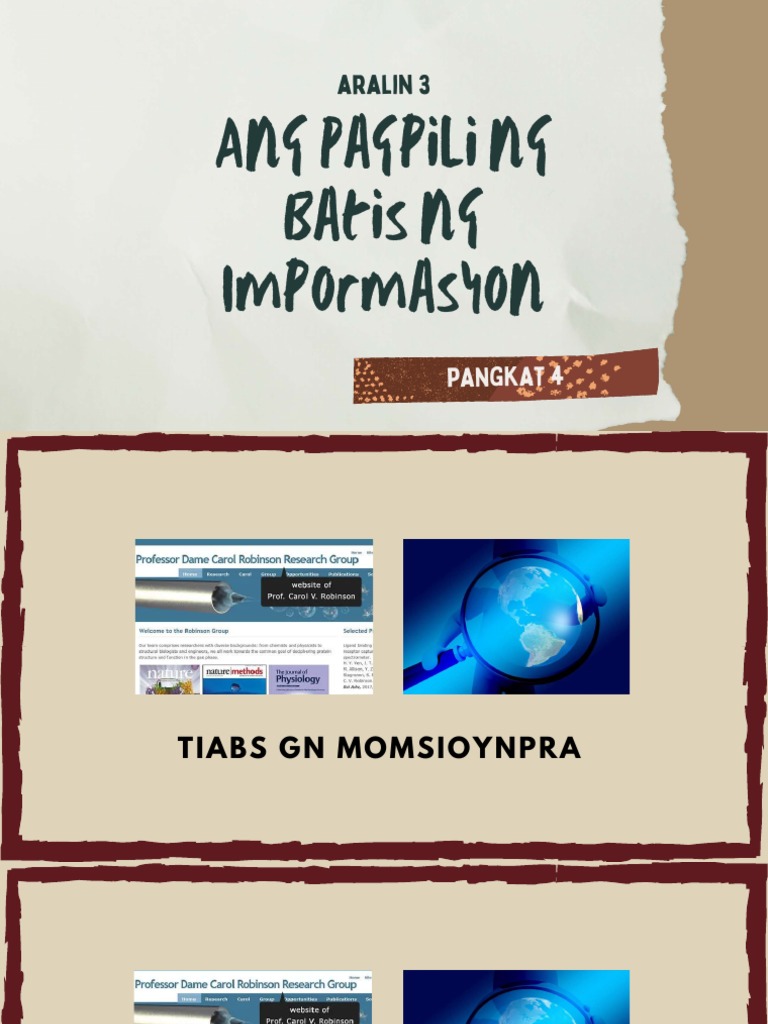 Ang Pagpili NG Batis NG Impormasyon Aralin 3. | PDF