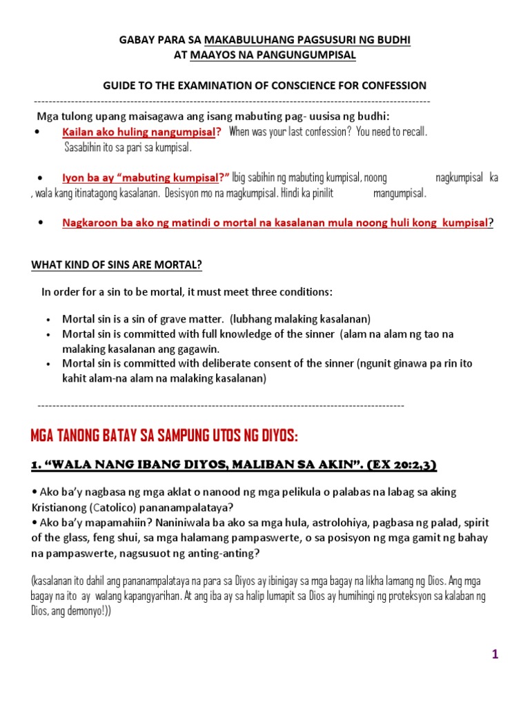 Guide To The Examination of Conscience For Confession | PDF