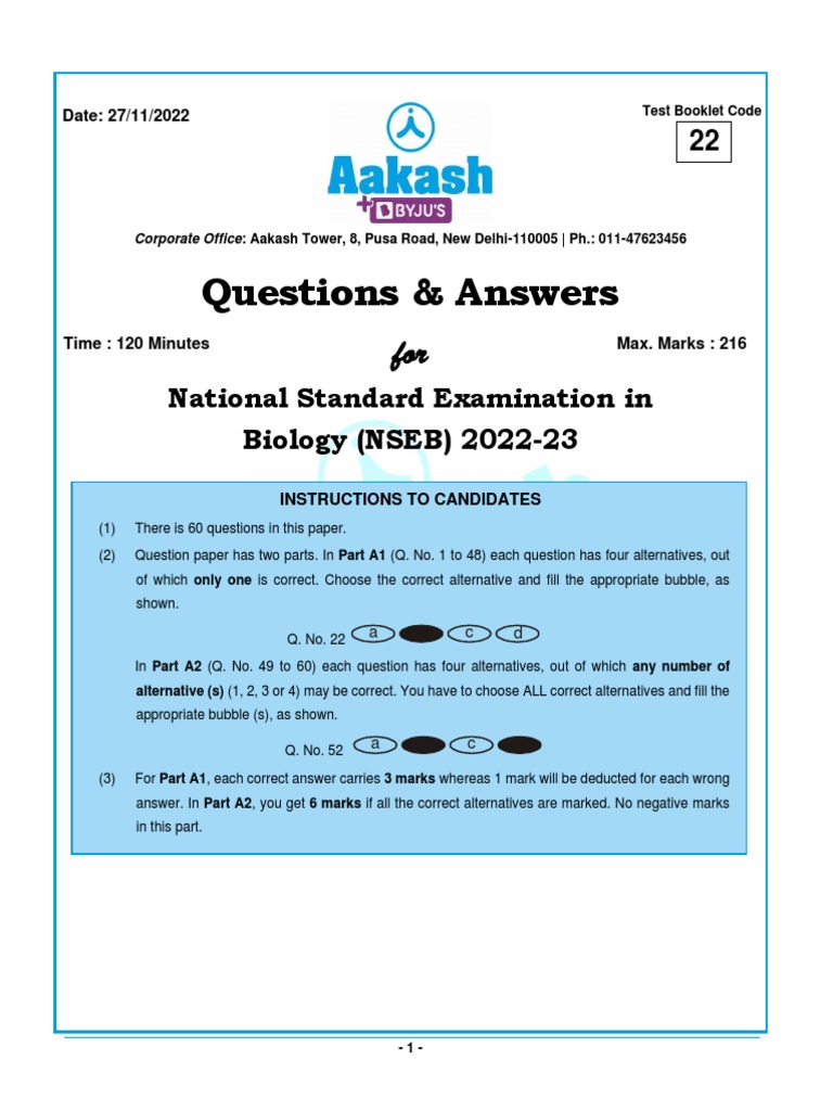 NSEB 2022-23 Question Paper Analysis | PDF | Honey Bee | Photosynthesis