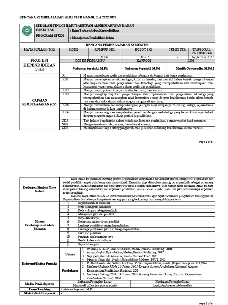 Rps Profesi Kependidikan | PDF