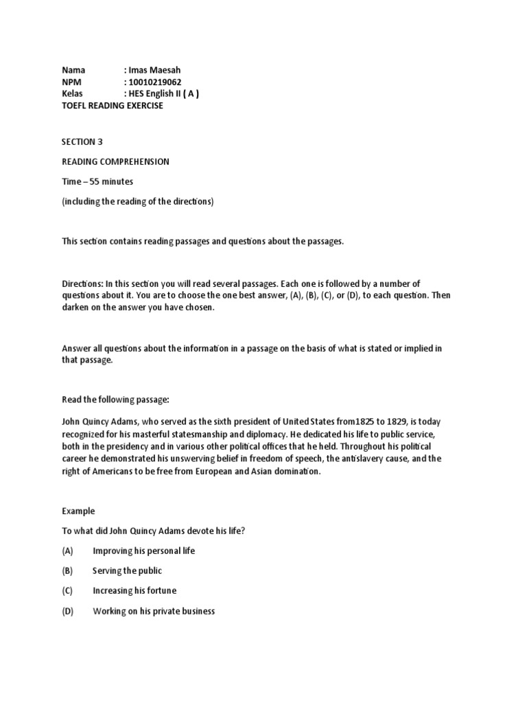 Toefl Reading Exercise | PDF