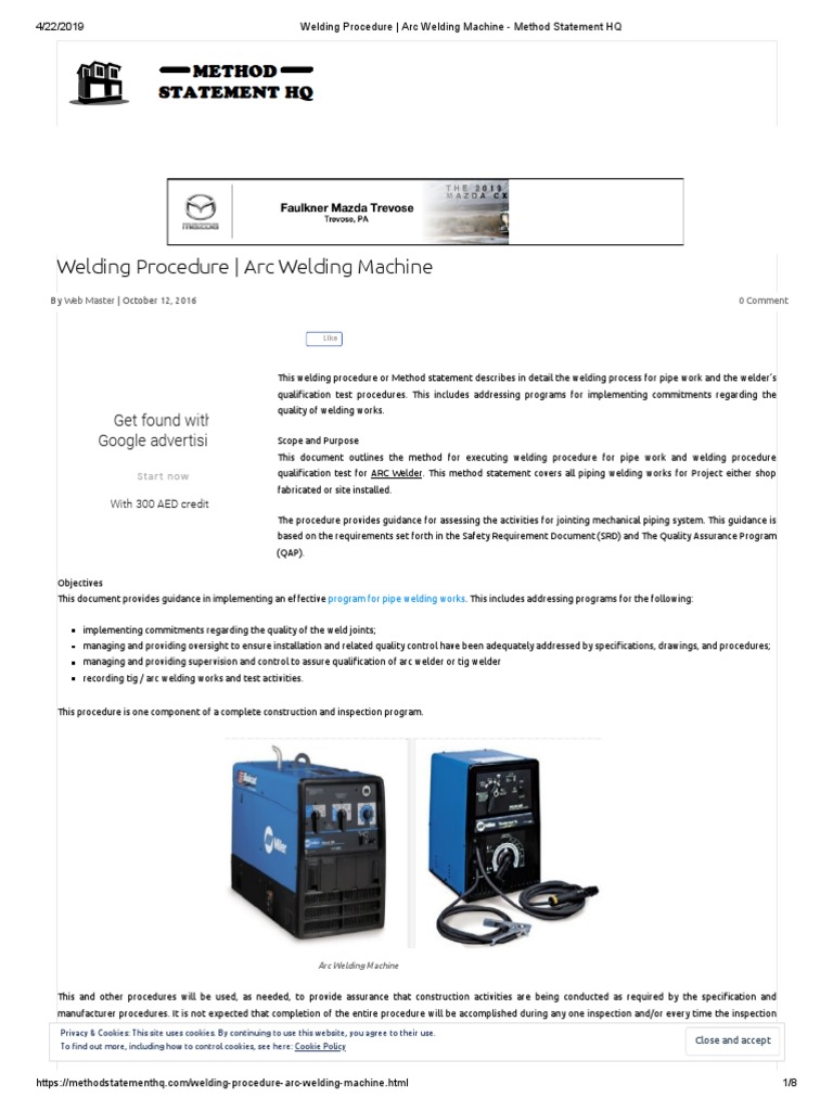 Welding Procedure - Arc Welding Machine - Method Statement HQ | PDF | Welding | Construction