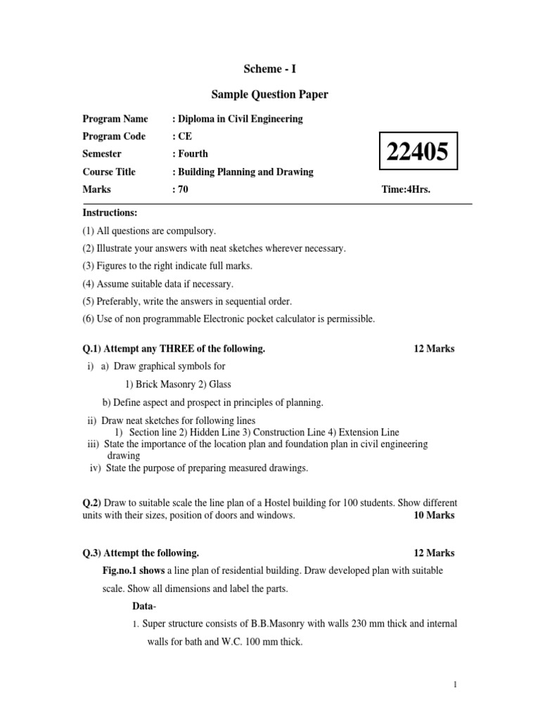 Building Planning and Drawing Exam Paper | PDF | Door | Stairs