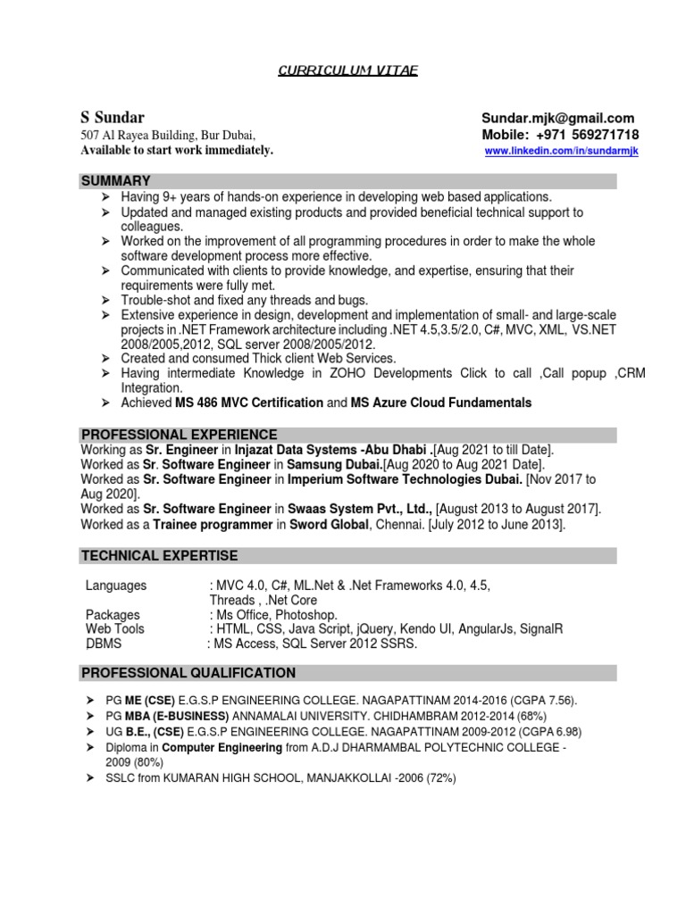 Sundar New Resume | PDF