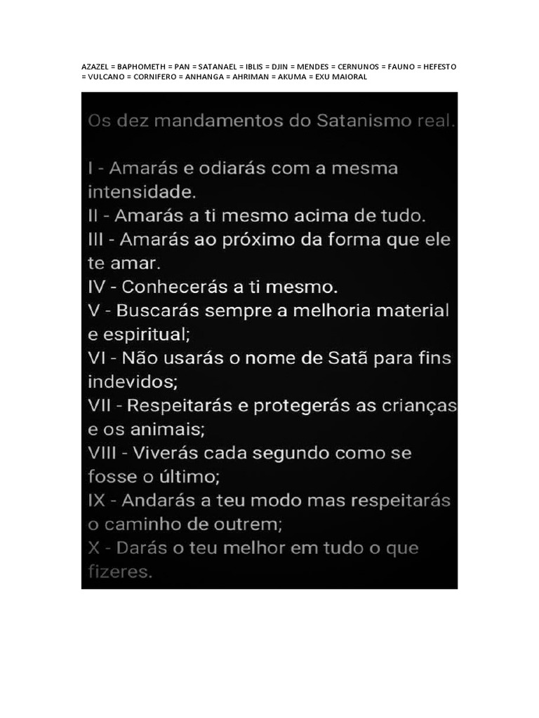 Os 10 mandamentos de Lúcifer | PDF | Crença e doutrina religiosa | Teologia