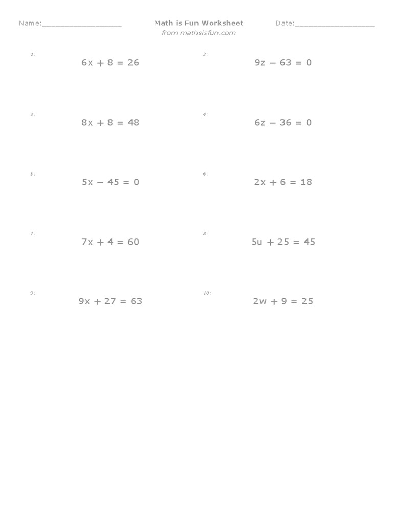 Algebra Worksheet2 | PDF