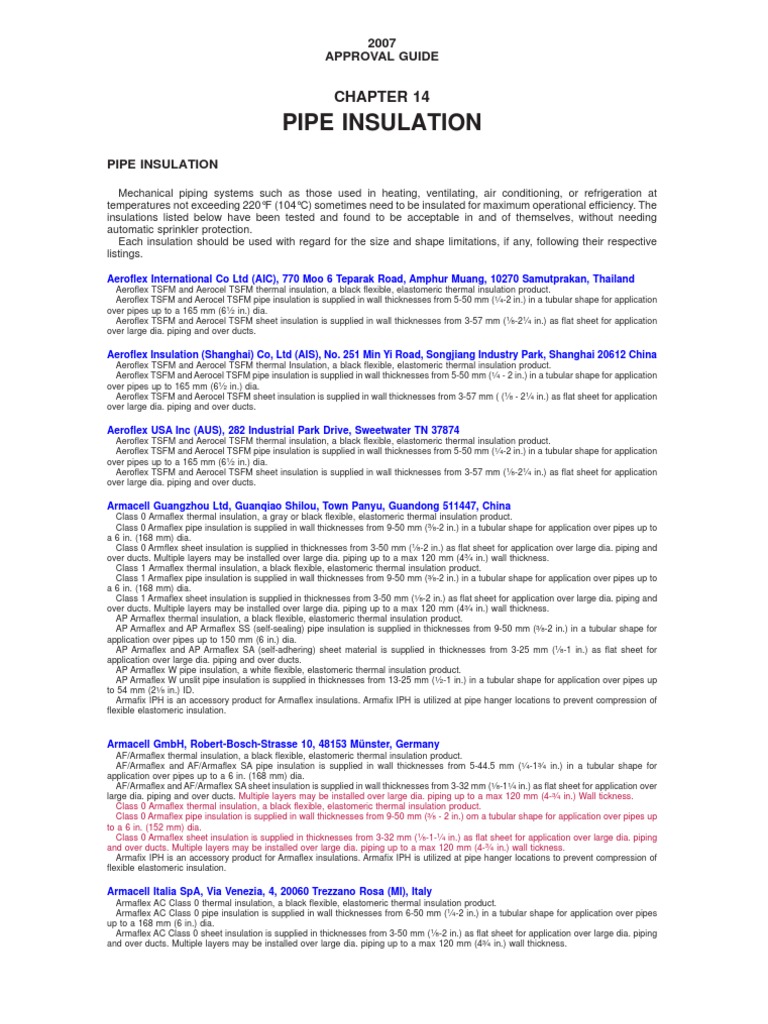 2007 Approval Guide Pipe Insulation | PDF | Duct (Flow) | Thermal ...