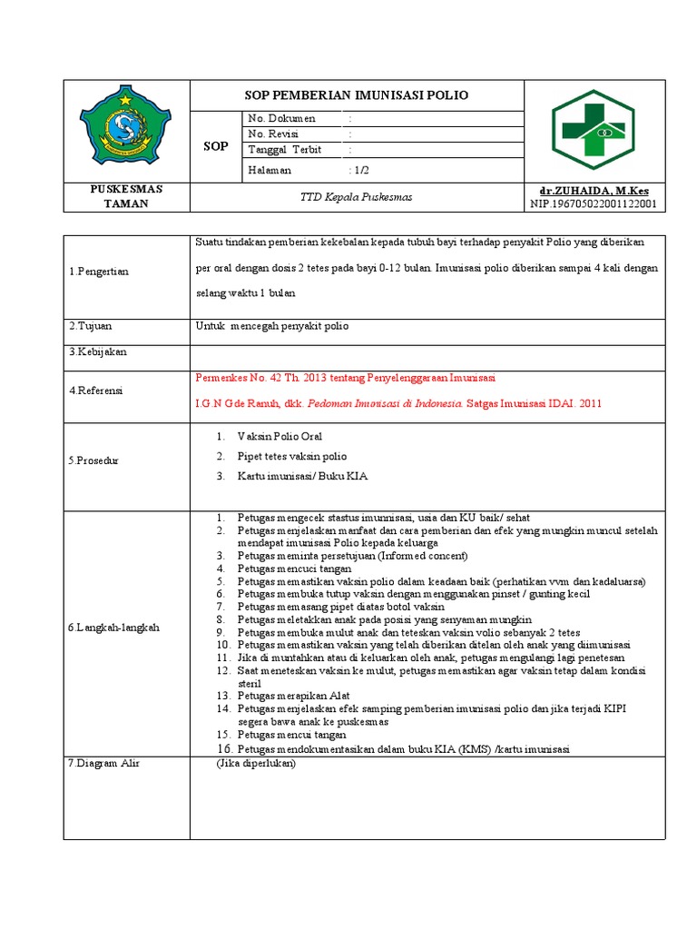 Sop Pemberian Imunisasi Polio | PDF