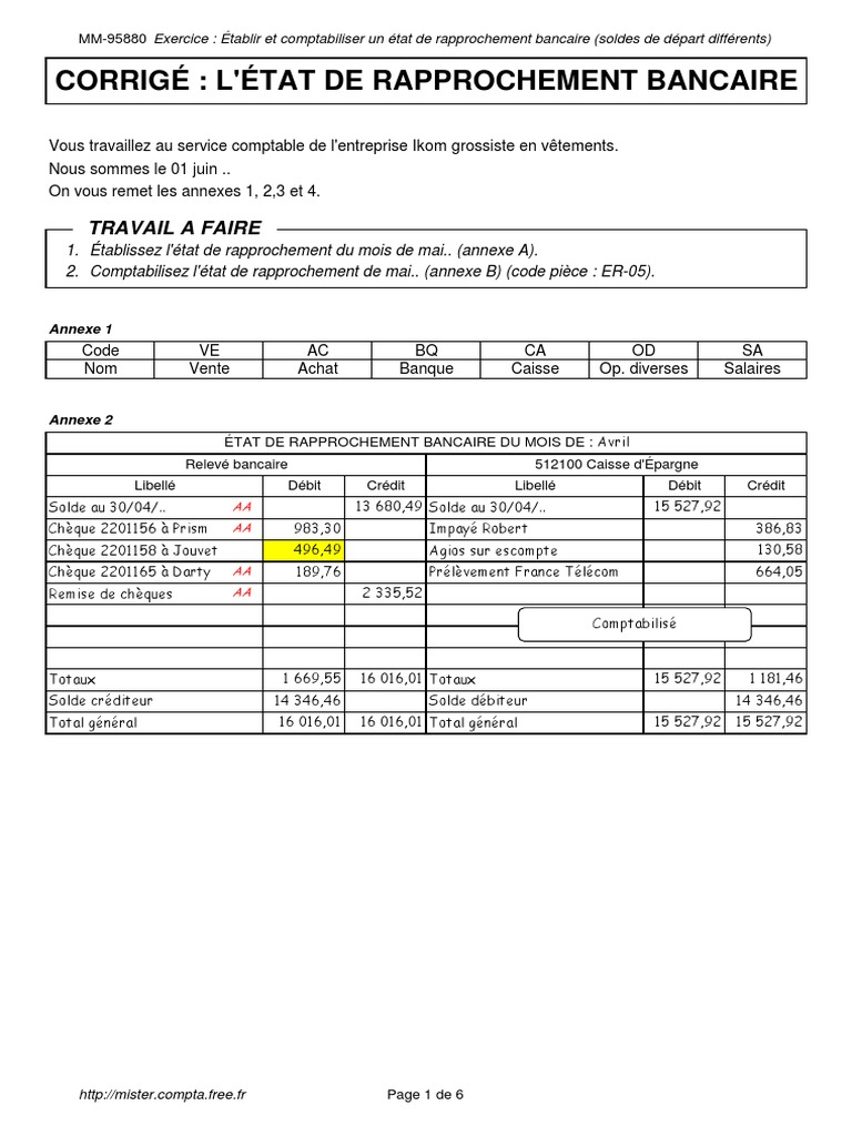 Etat de Rapprochement Soldes Differents - Corrige | PDF