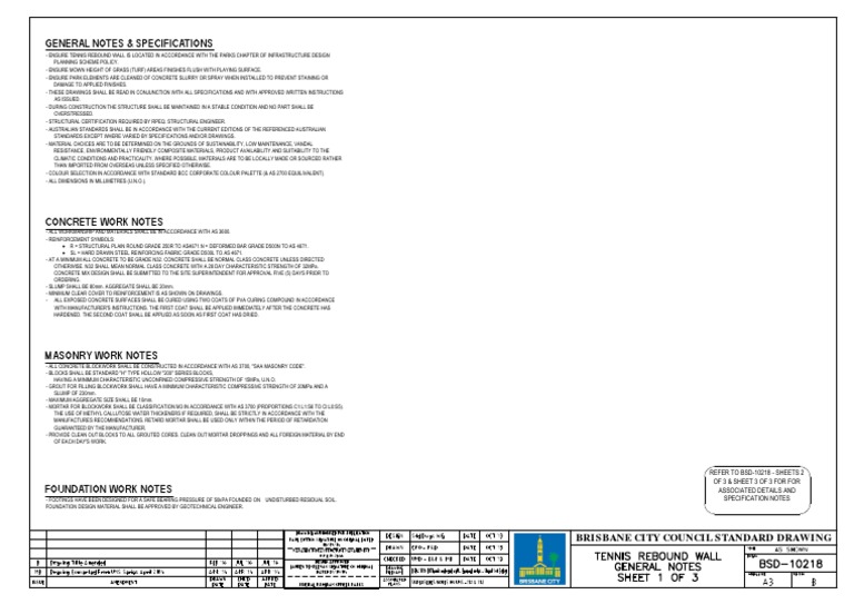 bsd-10218 B Tennis Rebound Wall - General Notes - Sheet 1 of 3 | PDF ...
