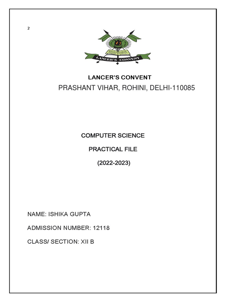 COMPUTER PRACTICAL FILE (Class 12) | PDF COMPUTER PRACTICAL FILE (Class 12) | PDF