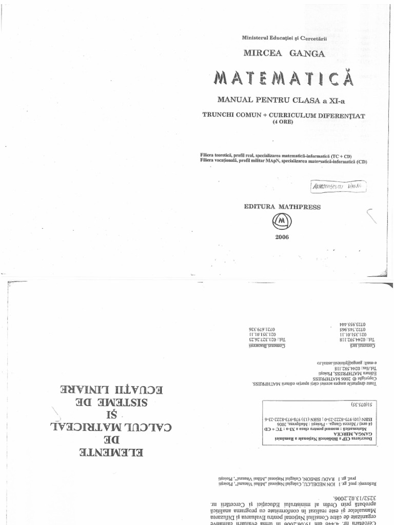 Matematica - Manual Pentru Clasa A XI-A | PDF