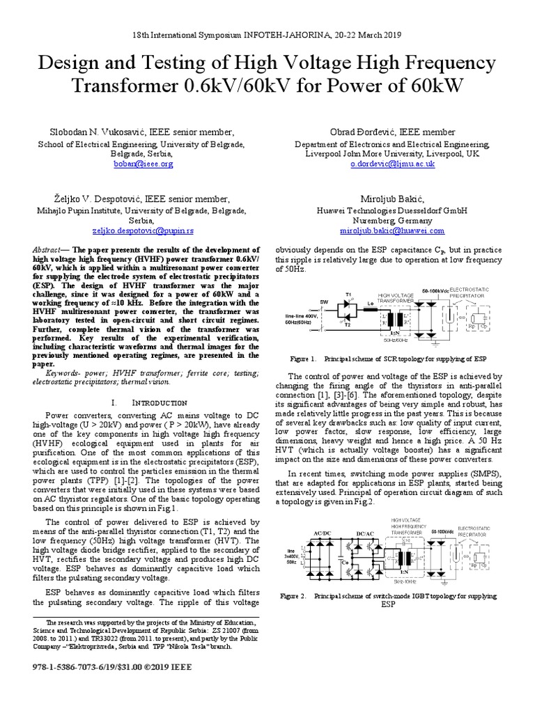 Design and Testing of High Voltage High Frequency Transformer 0.6kV ...