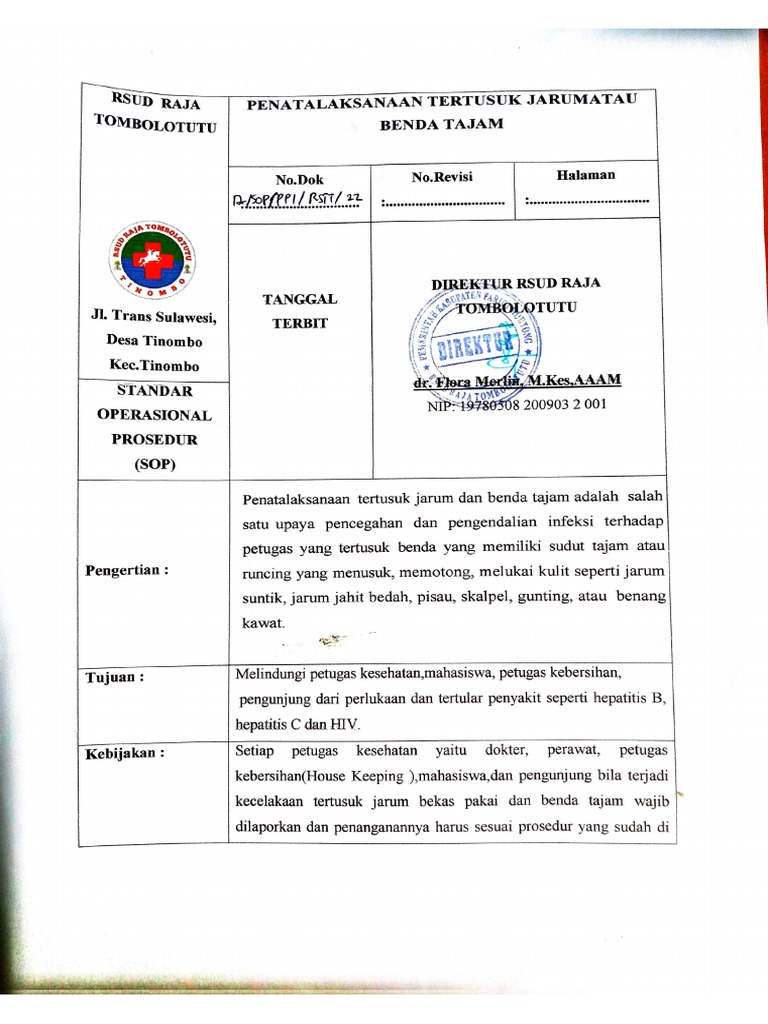SOP Penatalaksanaan Tertusuk Jarum Atau Benda Tajam | PDF