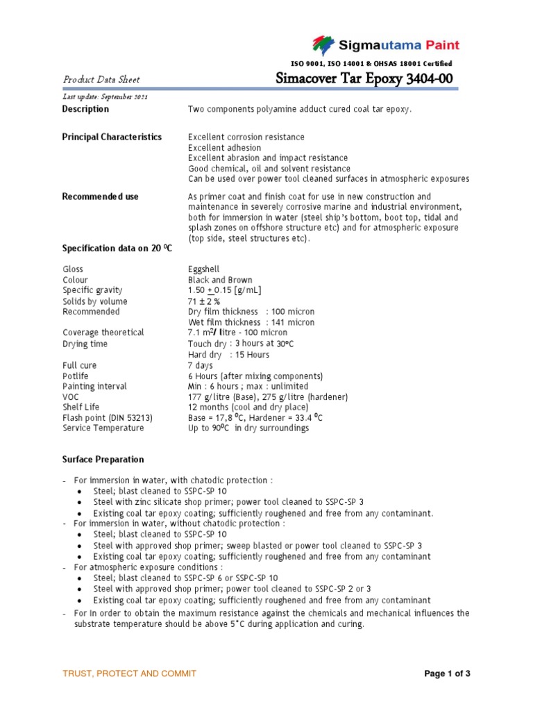 PDS Simacover Tar Epoxy 3404-00 | PDF | Epoxy | Paint