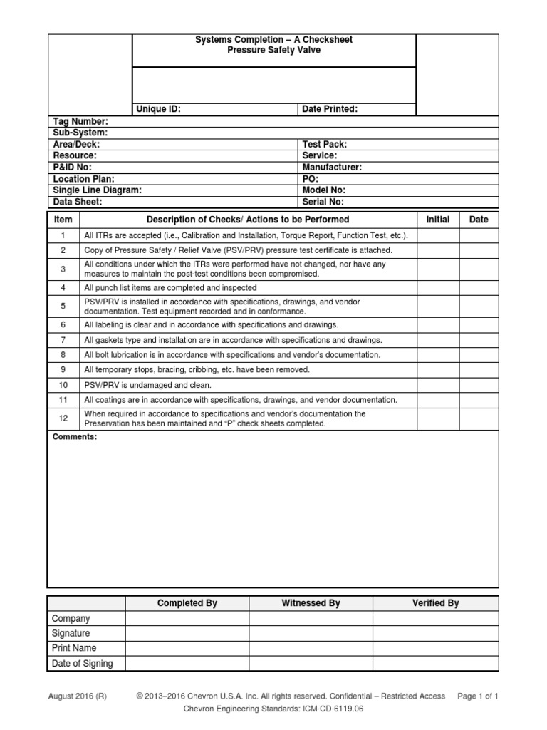 ICM-CD-6119.06 Check Sheet PSV | PDF | Specification (Technical Standard)