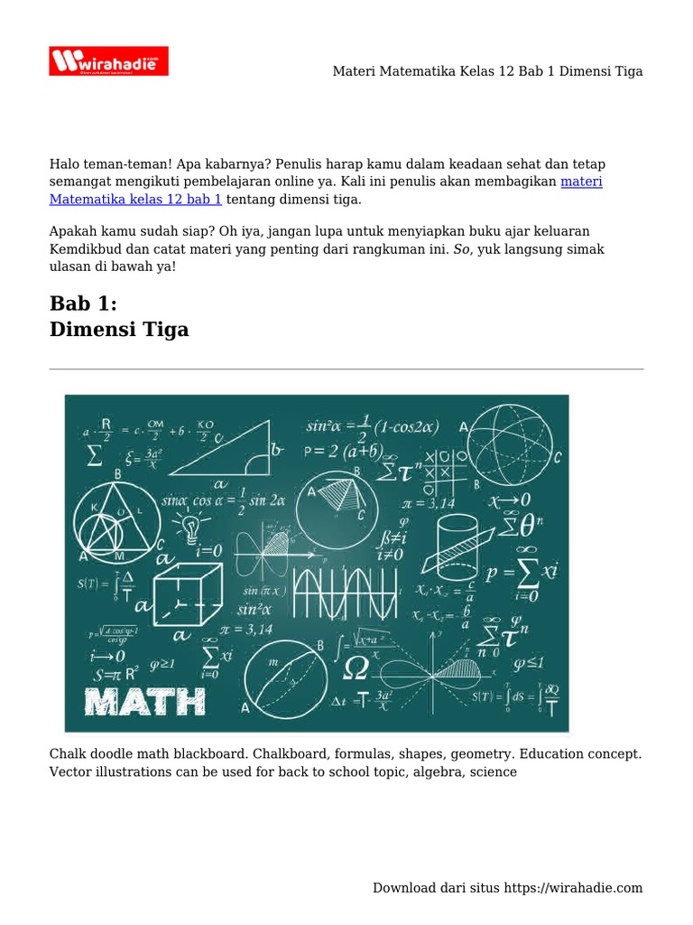 Materi Matematika Kelas 12 Bab 1 Dimensi Tiga | PDF