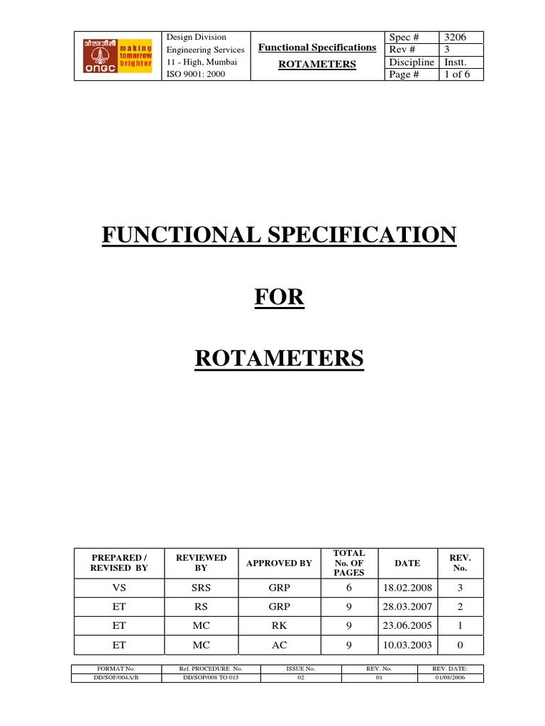 FS 3206 - FS-Rotameters | PDF | Specification (Technical Standard) | Flow Measurement