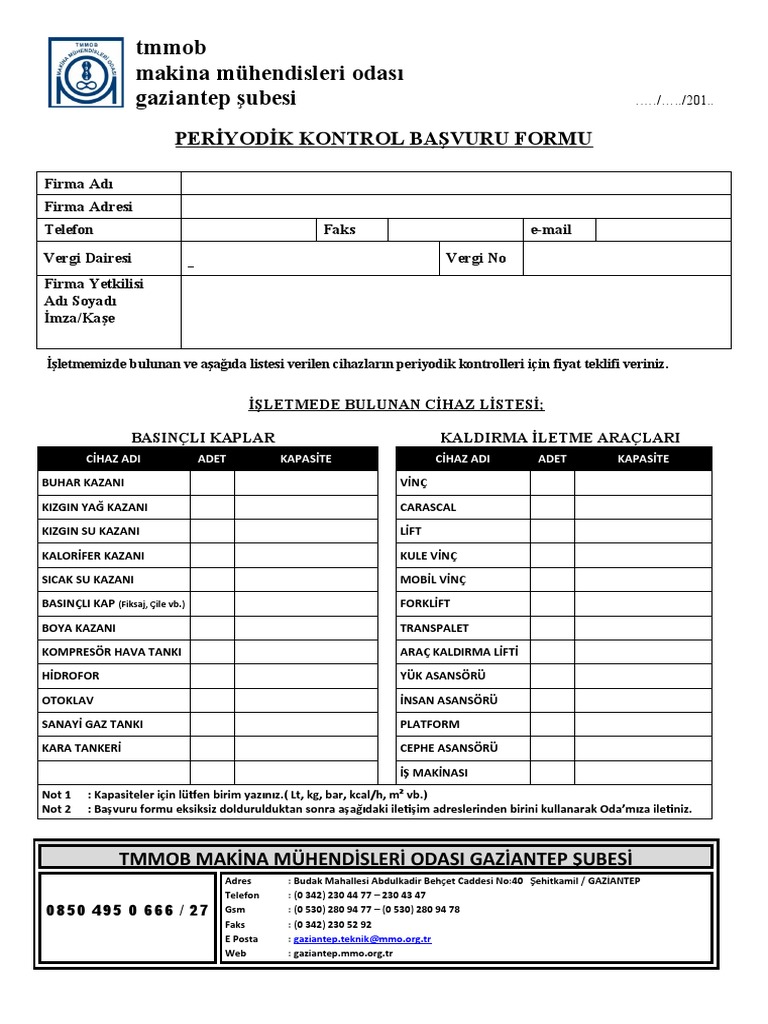 Periyodik Kontrol Başvuru Formu - 0 | PDF