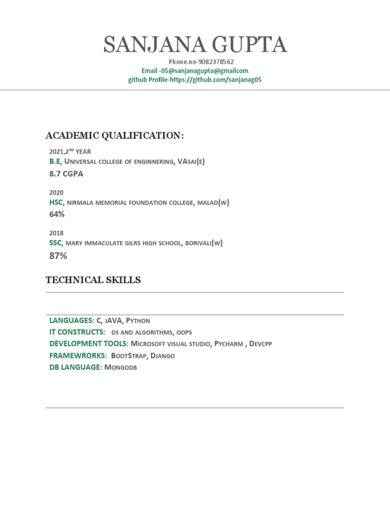 Sanjana Gupta: Academic Qualification | PDF | Business | Technology & Engineering