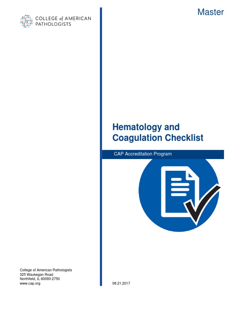 2017 Master Hematology and Coagulation Checklist CAP | PDF | Blood ...