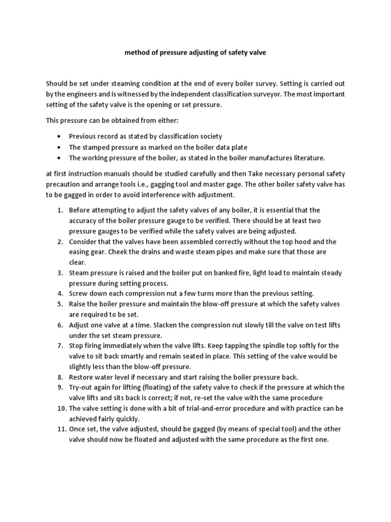 Boiler Safety Valve Adjustment Guide | PDF | Technology & Engineering