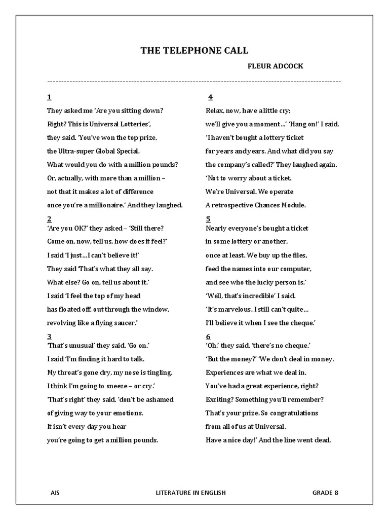 The Telephone Call - Poem and Poetic Devices | PDF | Poetry