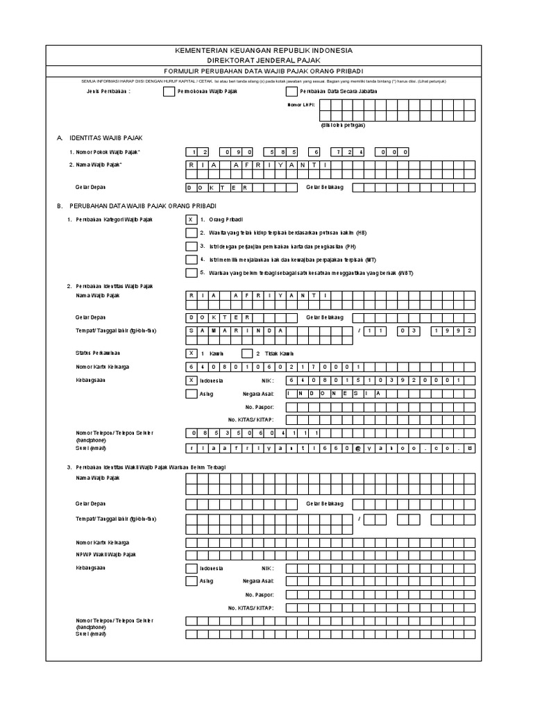 Formulir Perubahan Data Wajib Pajak | PDF