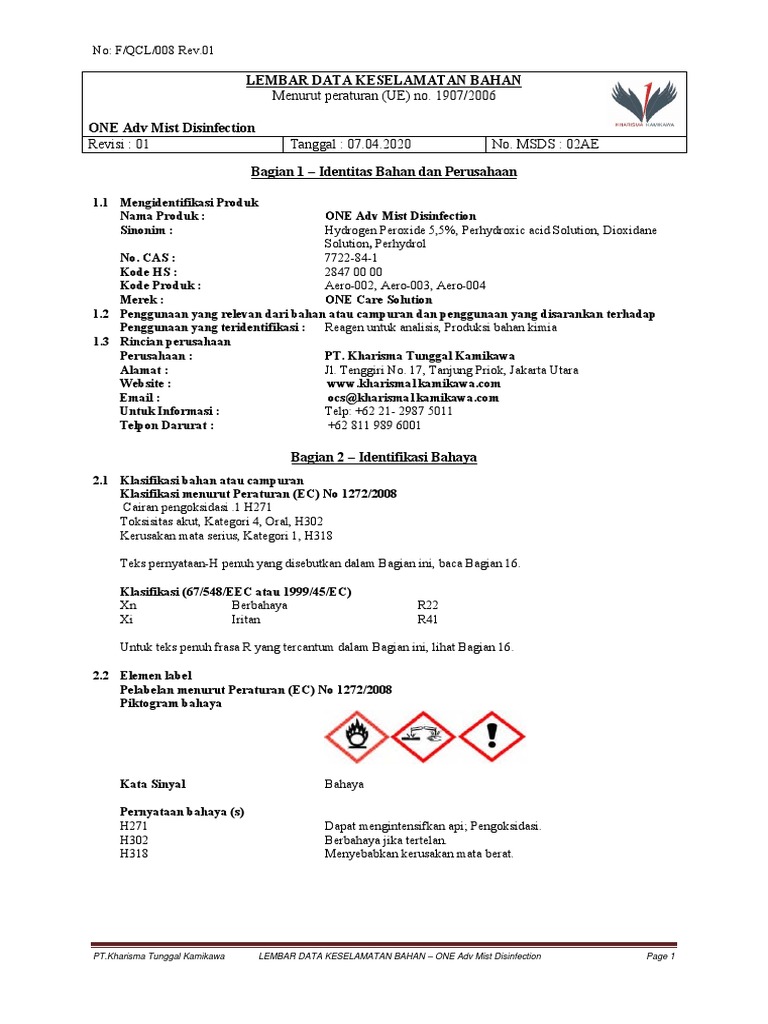 MSDS ONE Adv Mist Disinfection | PDF | Pengembangan Diri | Sains & Matematika