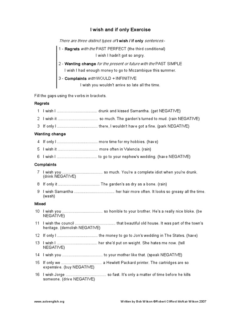Wish If Only Conditionals Pdf English Language Linguistics