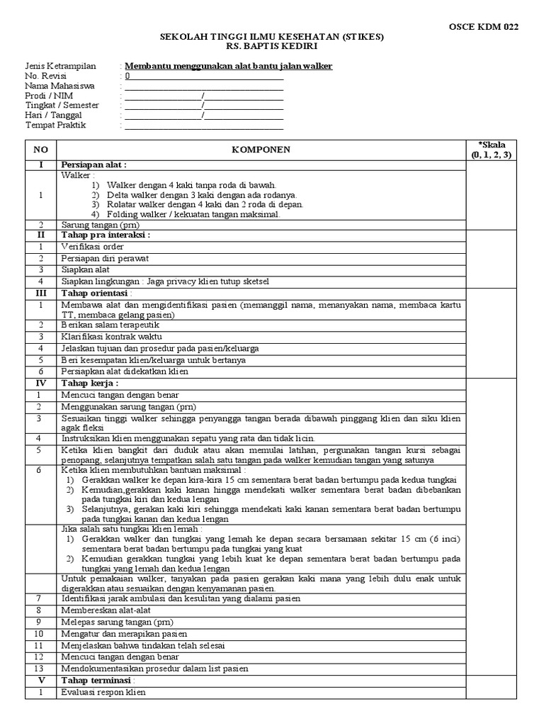 OSCE KDM 022 Mobilisasi - Membantu Menggunakan Alat Bantu Walker | PDF