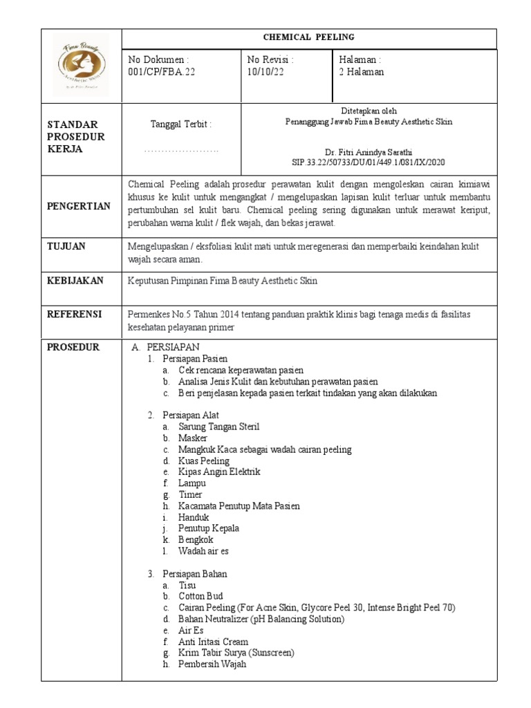 SOP Chemical Peeling 01 | PDF