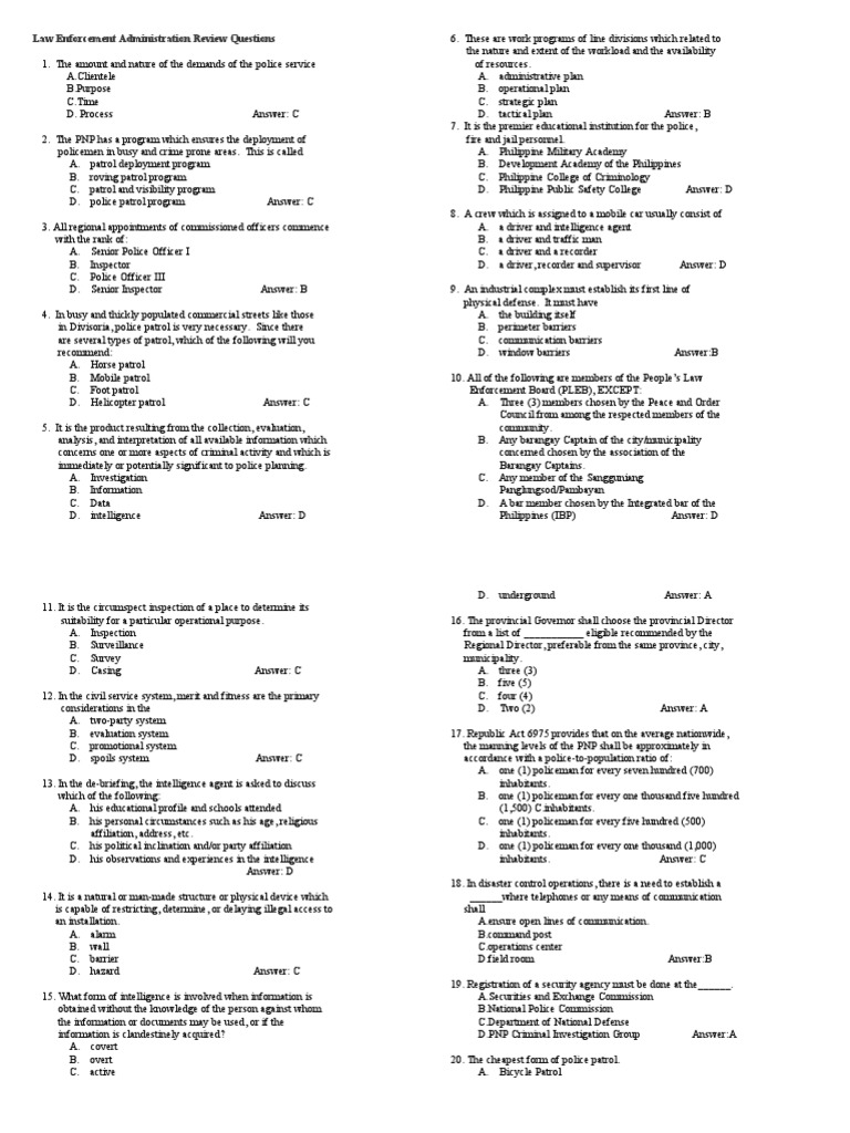 LEA - Law Enforcement Administration Review Questions | PDF