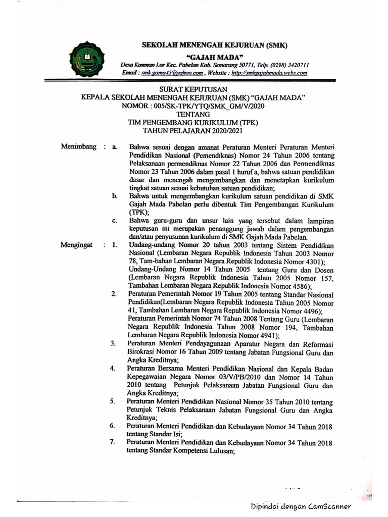 Contoh SK TIM Pengembangan Kurikulum | PDF