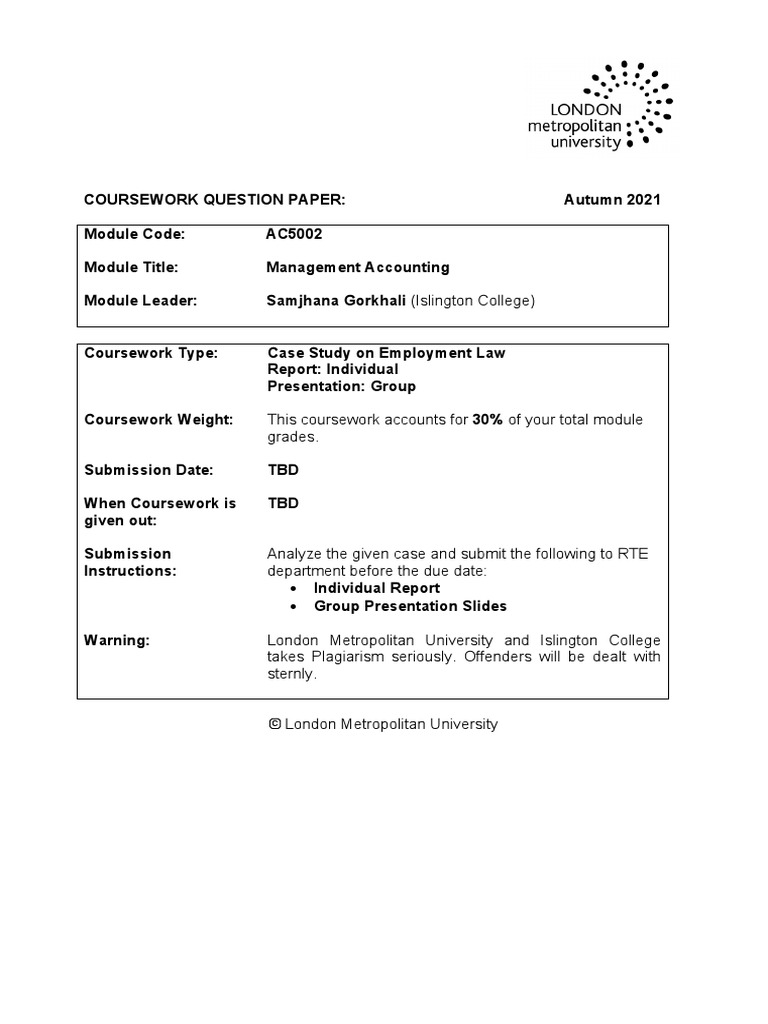 AC5002-Management Accounting A21 (1st Sit) CW1 MS | PDF | Citation | Plagiarism