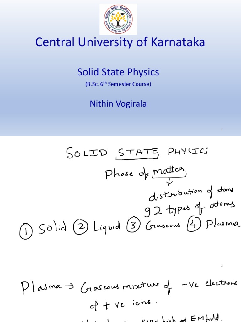 Class 01 - Introduction To Solid State Physics | PDF