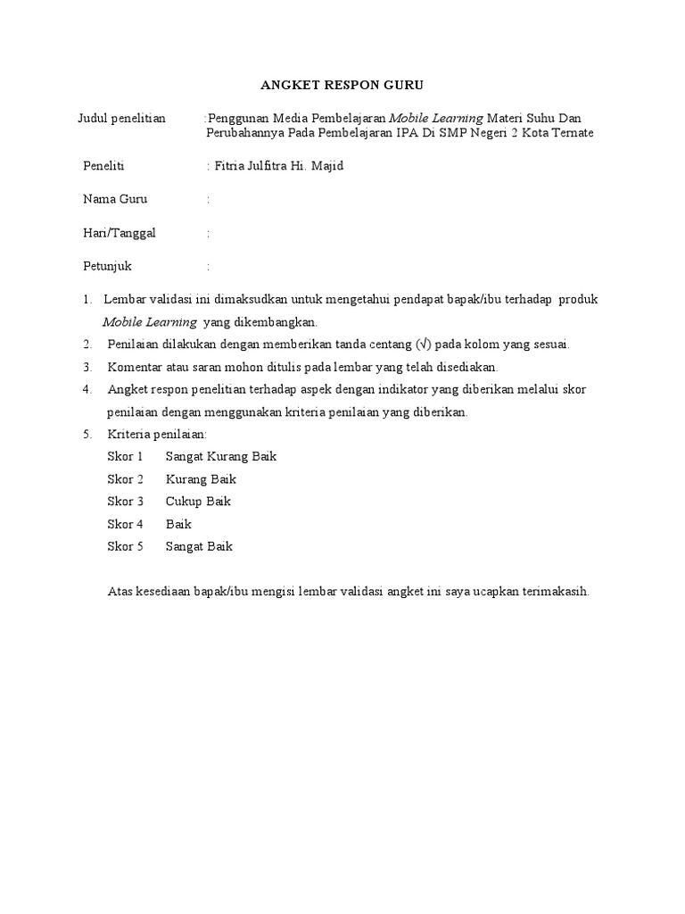 ANGKET RESPON GURU DAN SISWA-dikonversi | PDF