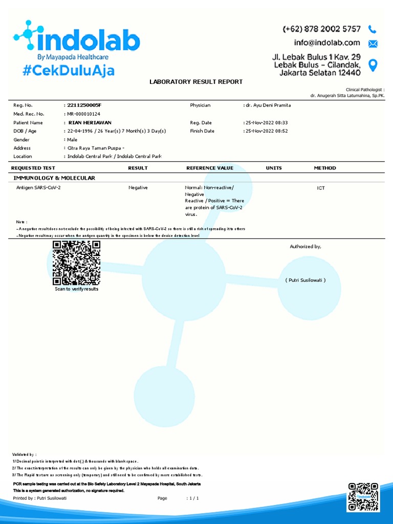 Negative SARS-CoV-2 Antigen Test Results for 26-Year-Old Male Patient ...